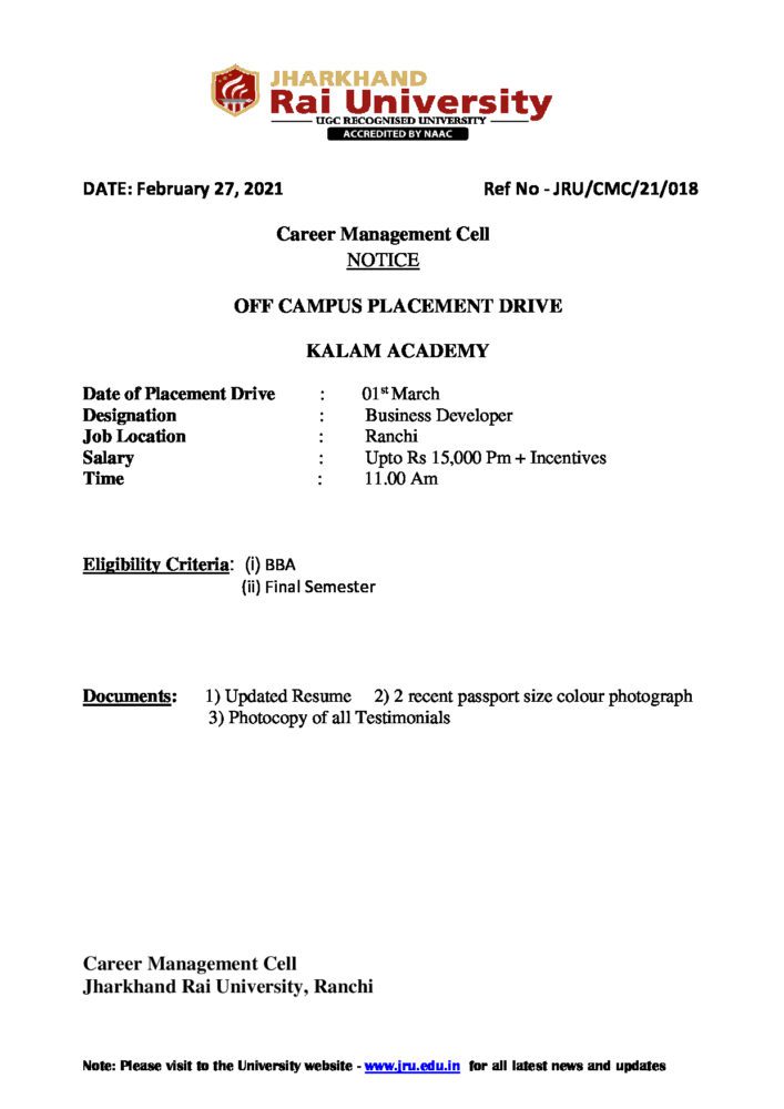 CMC-21-18 Kalam Academy revised_01 - Jharkhand Rai University (JRU), Ranchi